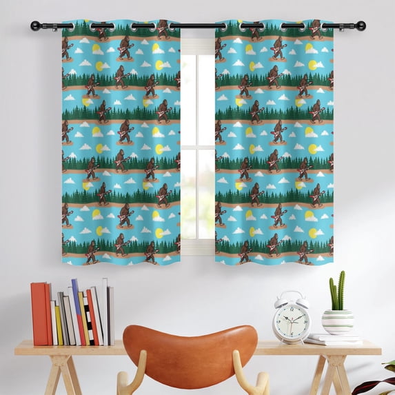 Bigfoot and Guitar Blue Pattern Blackout Curtains,Triple Weaved Fabric ...