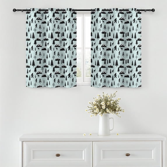 Bigfoot and Mountain Blue Pattern Blackout Curtains,Triple Weaved ...