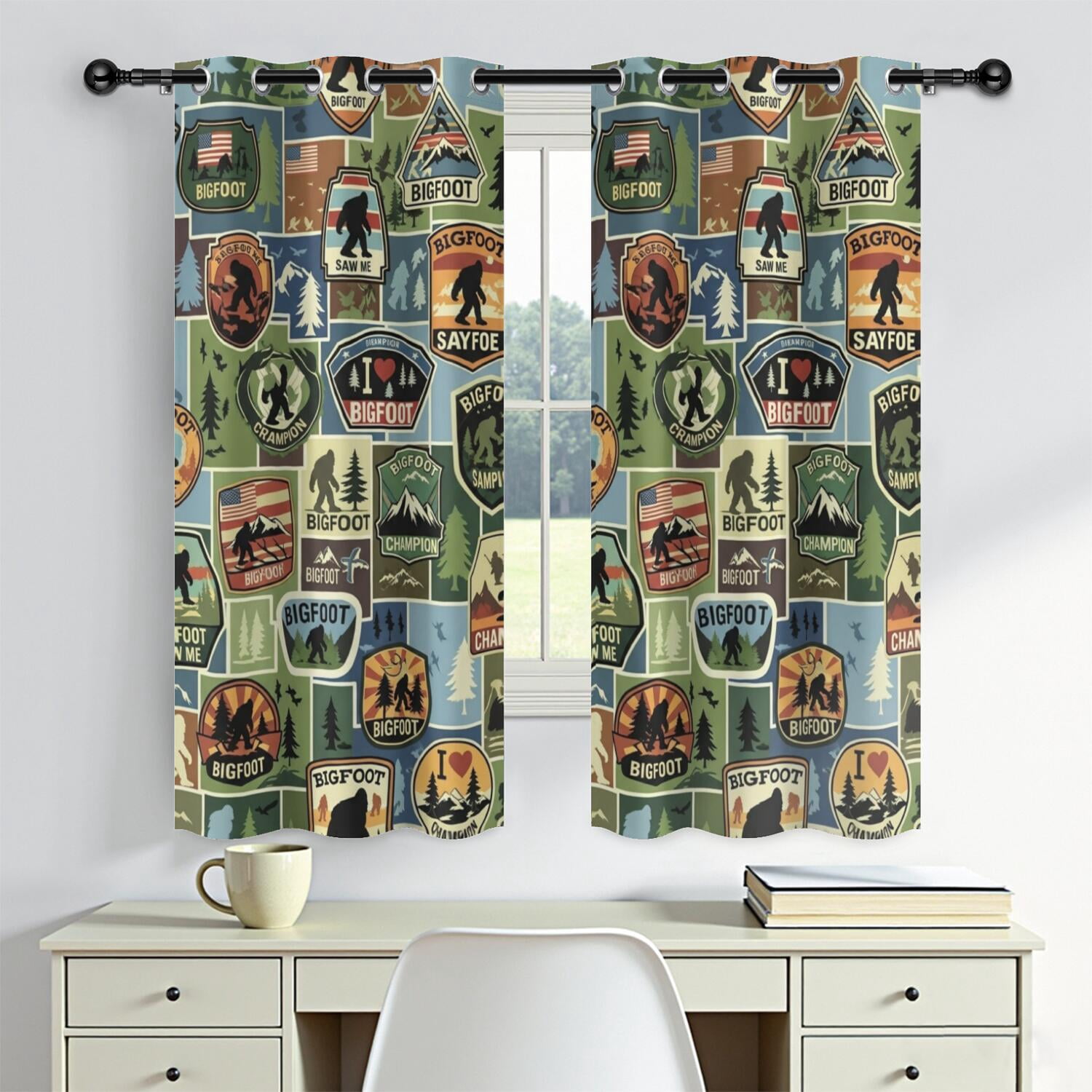 Bigfoot and Patch Blue Pattern Blackout Curtains,Triple Weaved Fabric ...