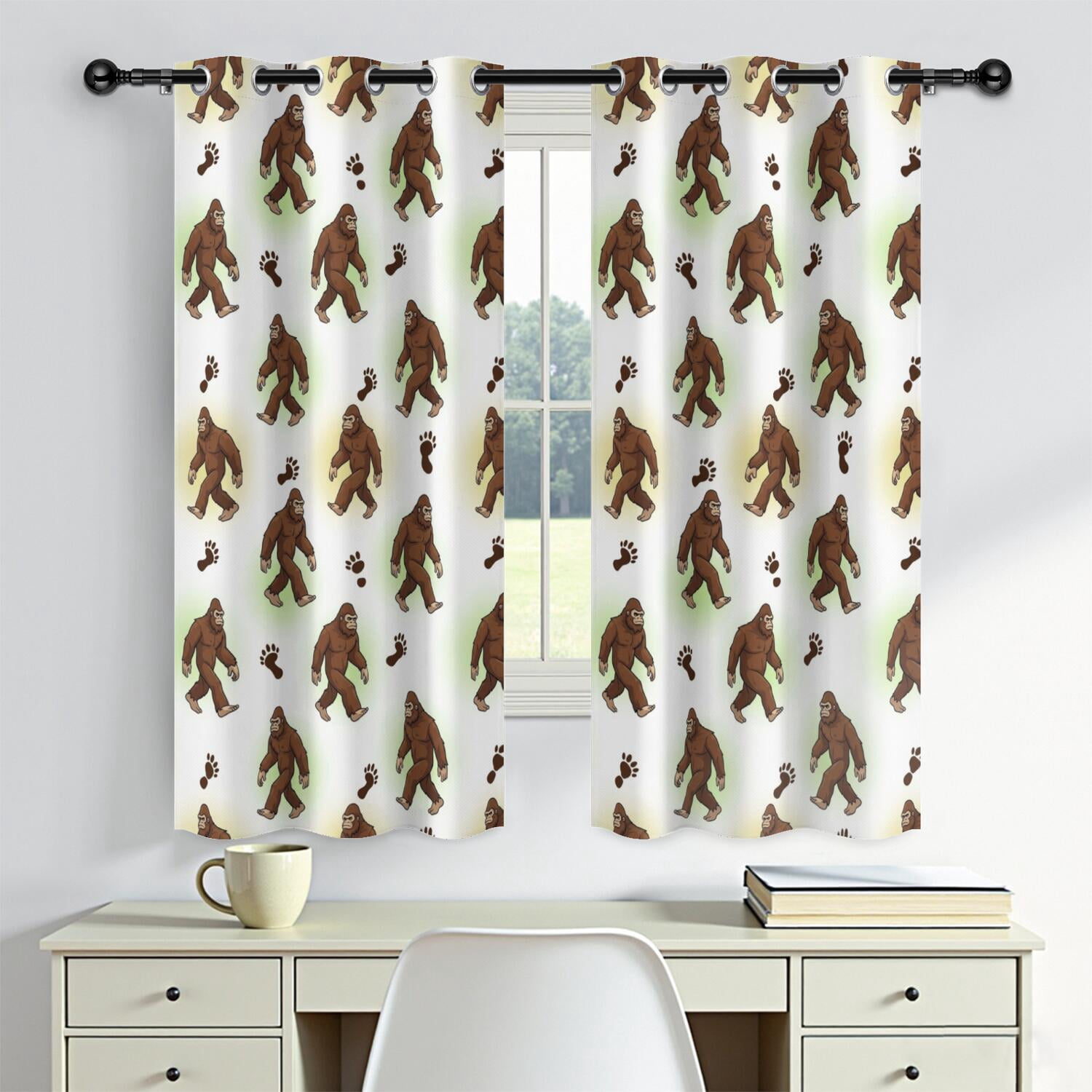 Bigfoot and Paw Print White Pattern Blackout Curtains,Triple Weaved ...