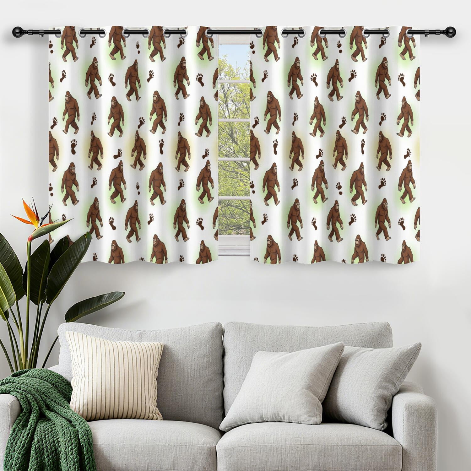 Bigfoot and Paw Print White Pattern Blackout Curtains,Triple Weaved ...