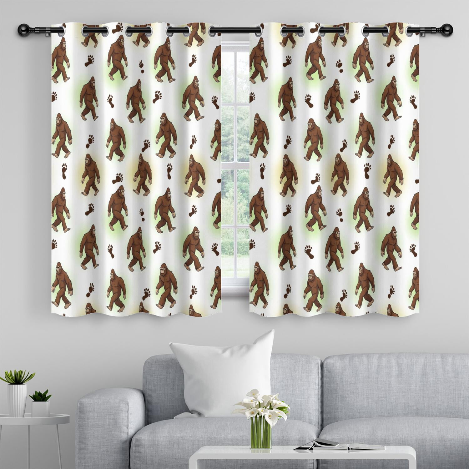 Bigfoot and Paw Print White Pattern Blackout Curtains,Triple Weaved ...