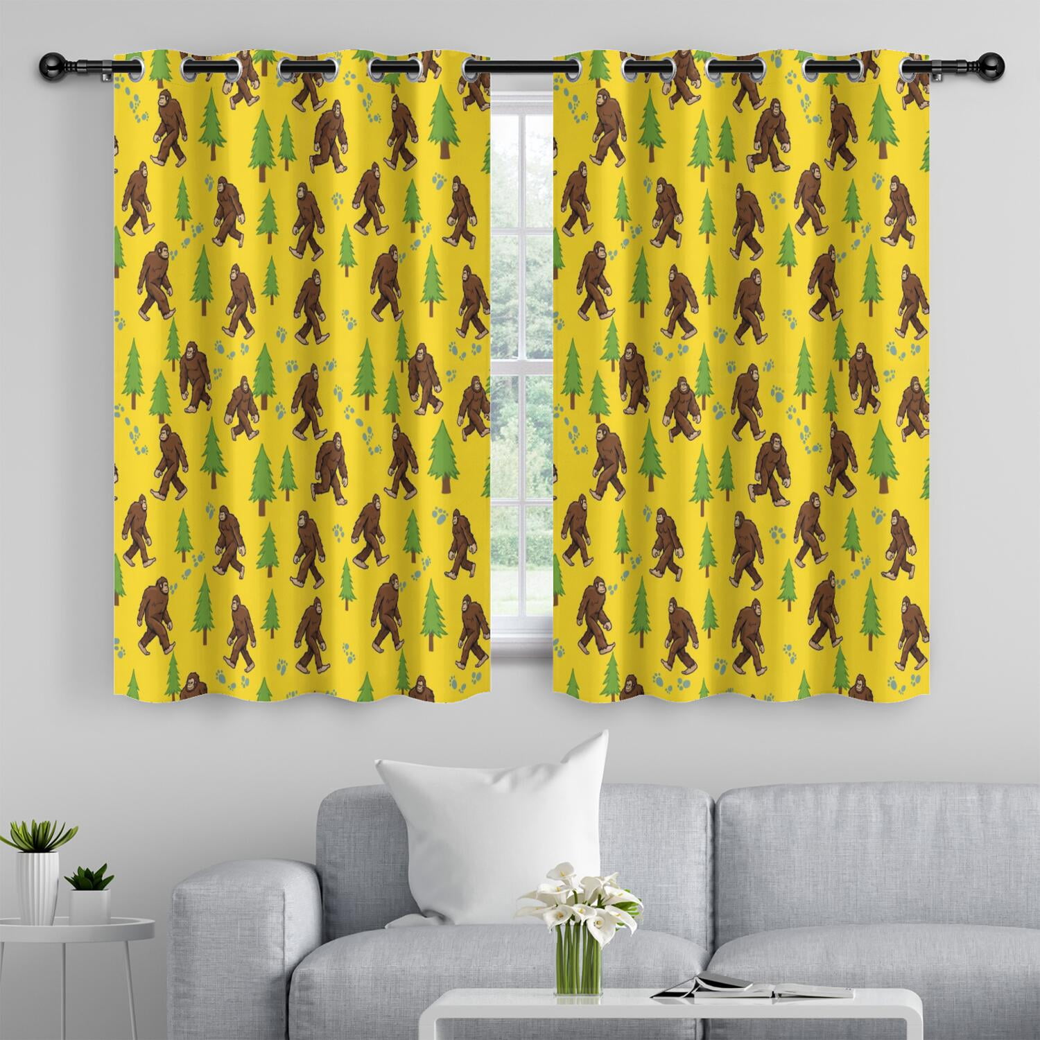 Bigfoot and Paw Print Yellow Pattern Blackout Curtains,Triple Weaved ...