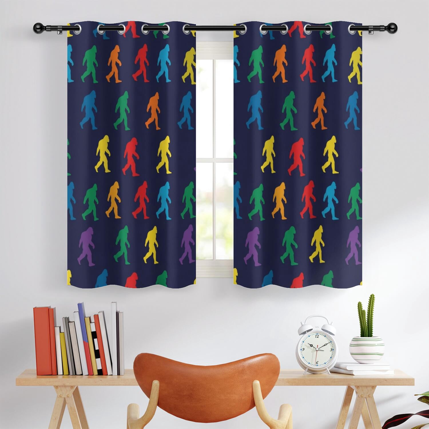 Bigfoot and Silhouette Black Pattern Blackout Curtains,Triple Weaved ...