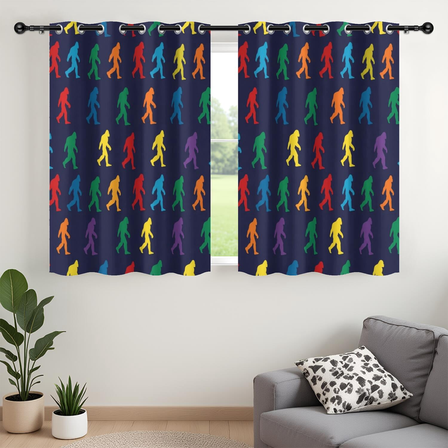 Bigfoot and Silhouette Black Pattern Blackout Curtains,Triple Weaved ...