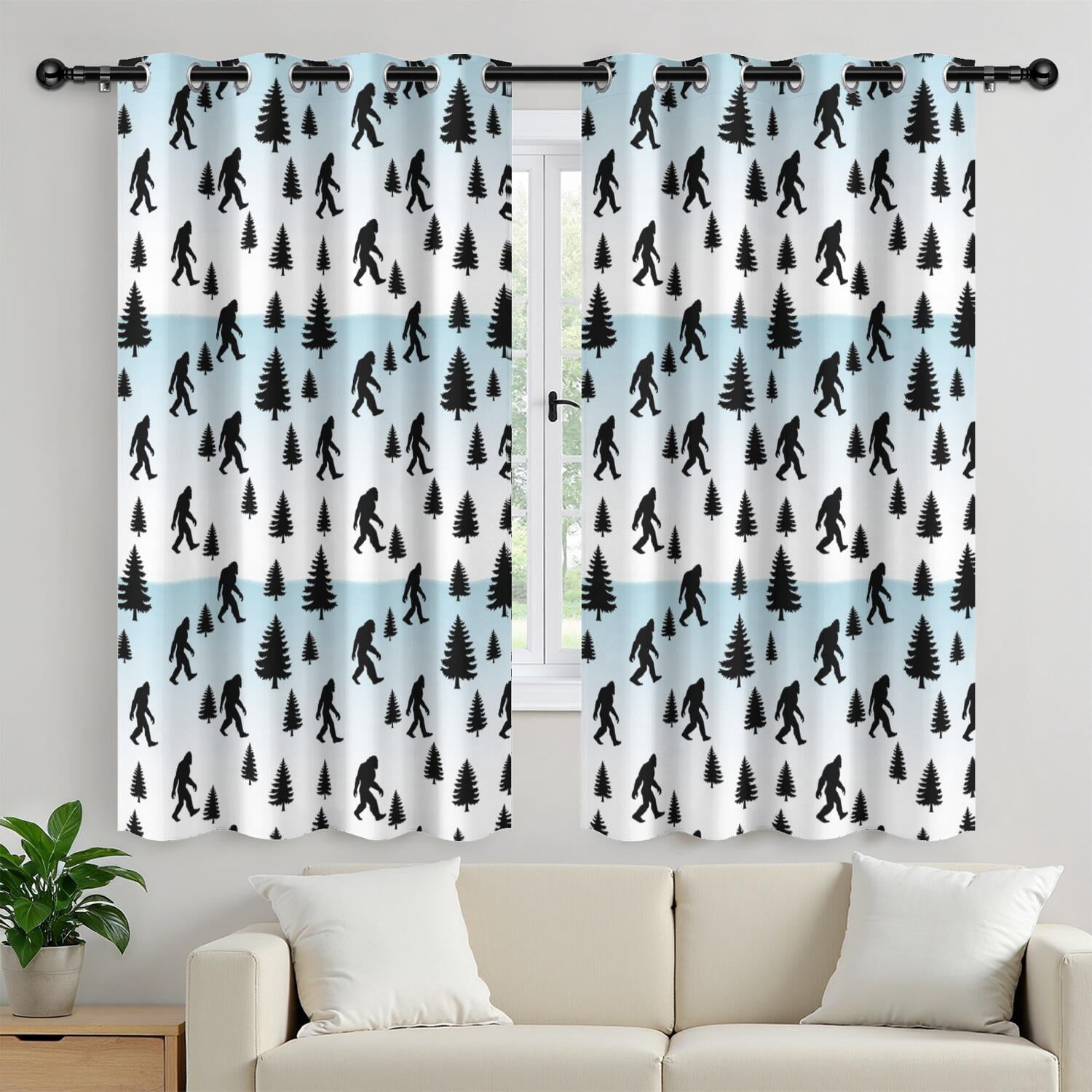 Bigfoot and Silhouette Blue Pattern Blackout Curtains,Triple Weaved ...