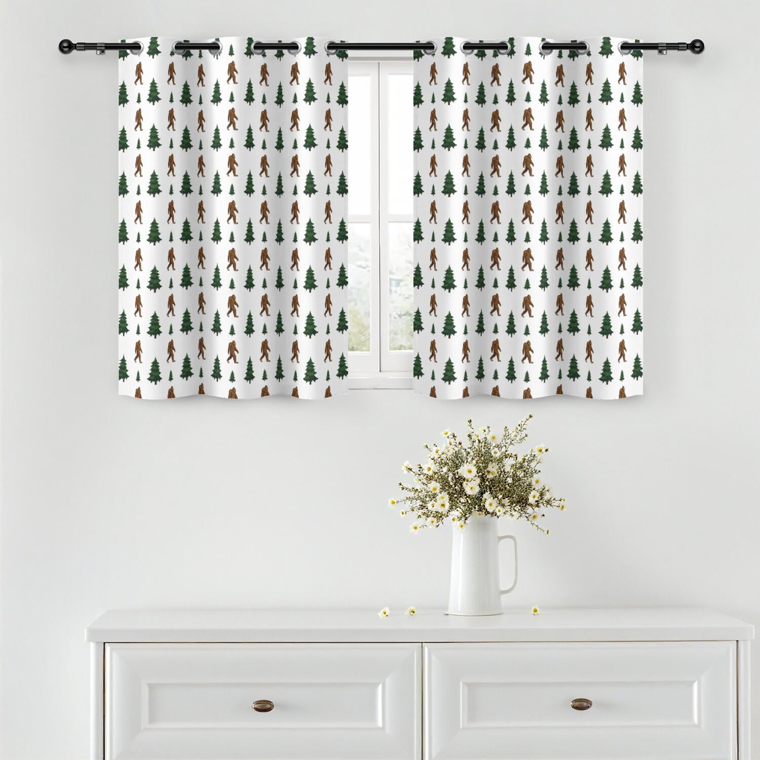 Bigfoot and Tree White Pattern Blackout Curtains,Triple Weaved Fabric ...