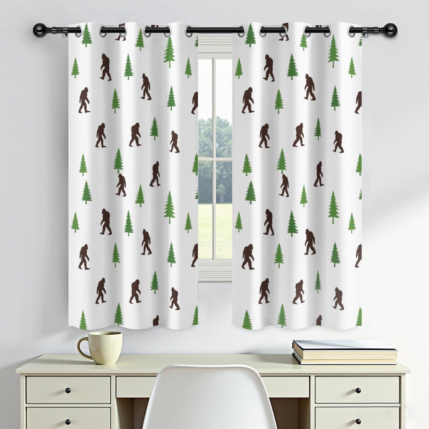 Bigfoot and Tree White Pattern Blackout Curtains,Triple Weaved Fabric ...