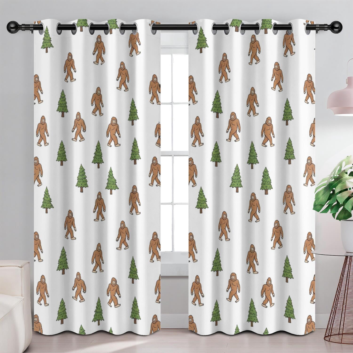 Bigfoot and Tree White Pattern Blackout Curtains,Triple Weaved Fabric ...