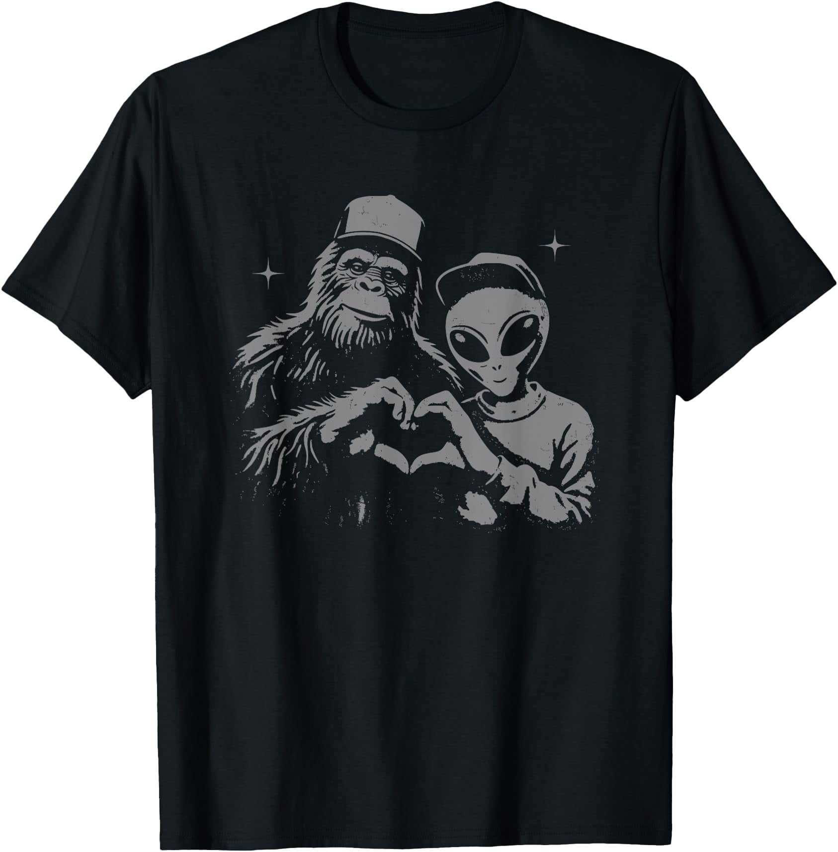 Bigfoot and alien Sasquatch love hand sign T-Shirt - Walmart.com