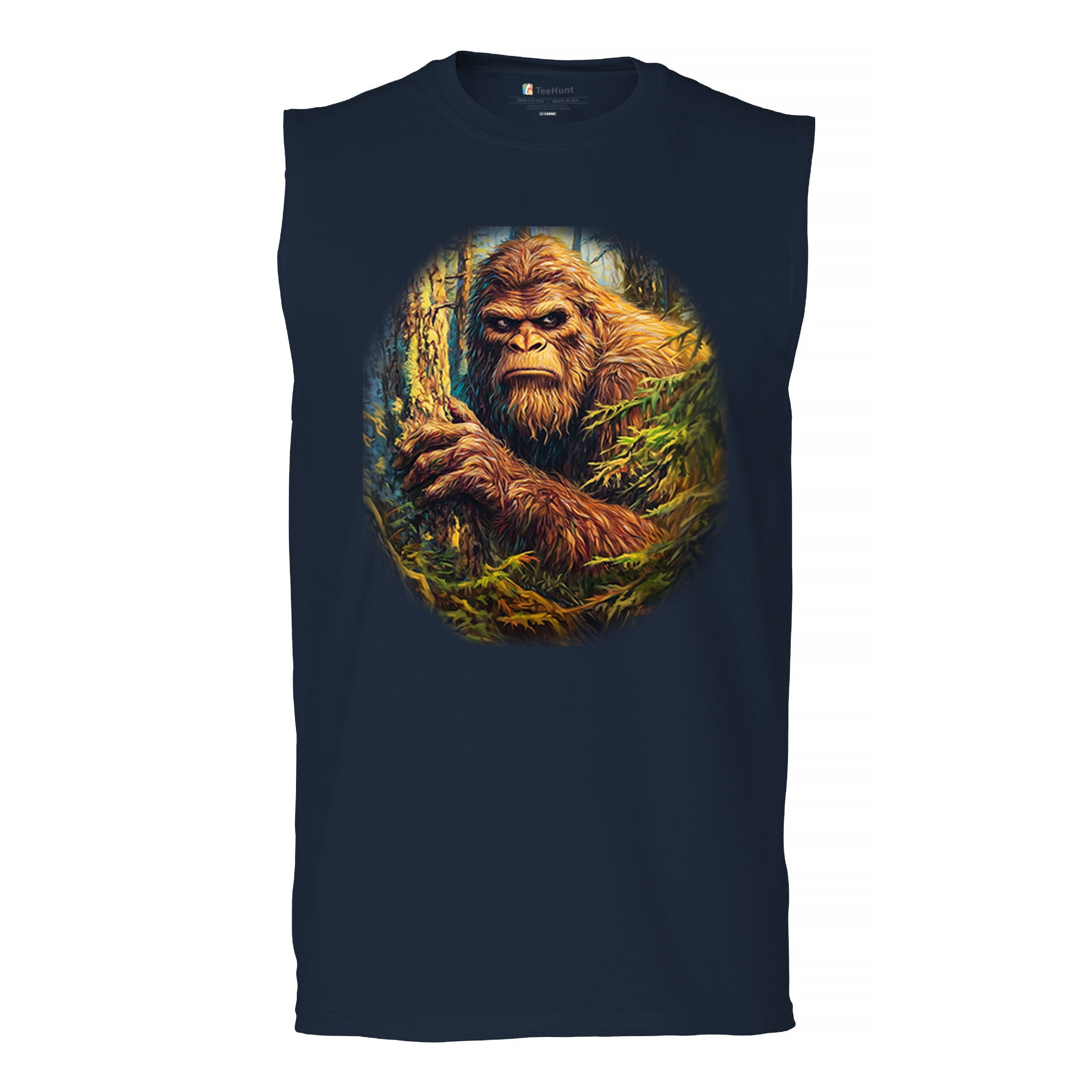 Bigfoot in the Woods Men's Muscle Shirt Funny Sasquatch Hide and Seek ...