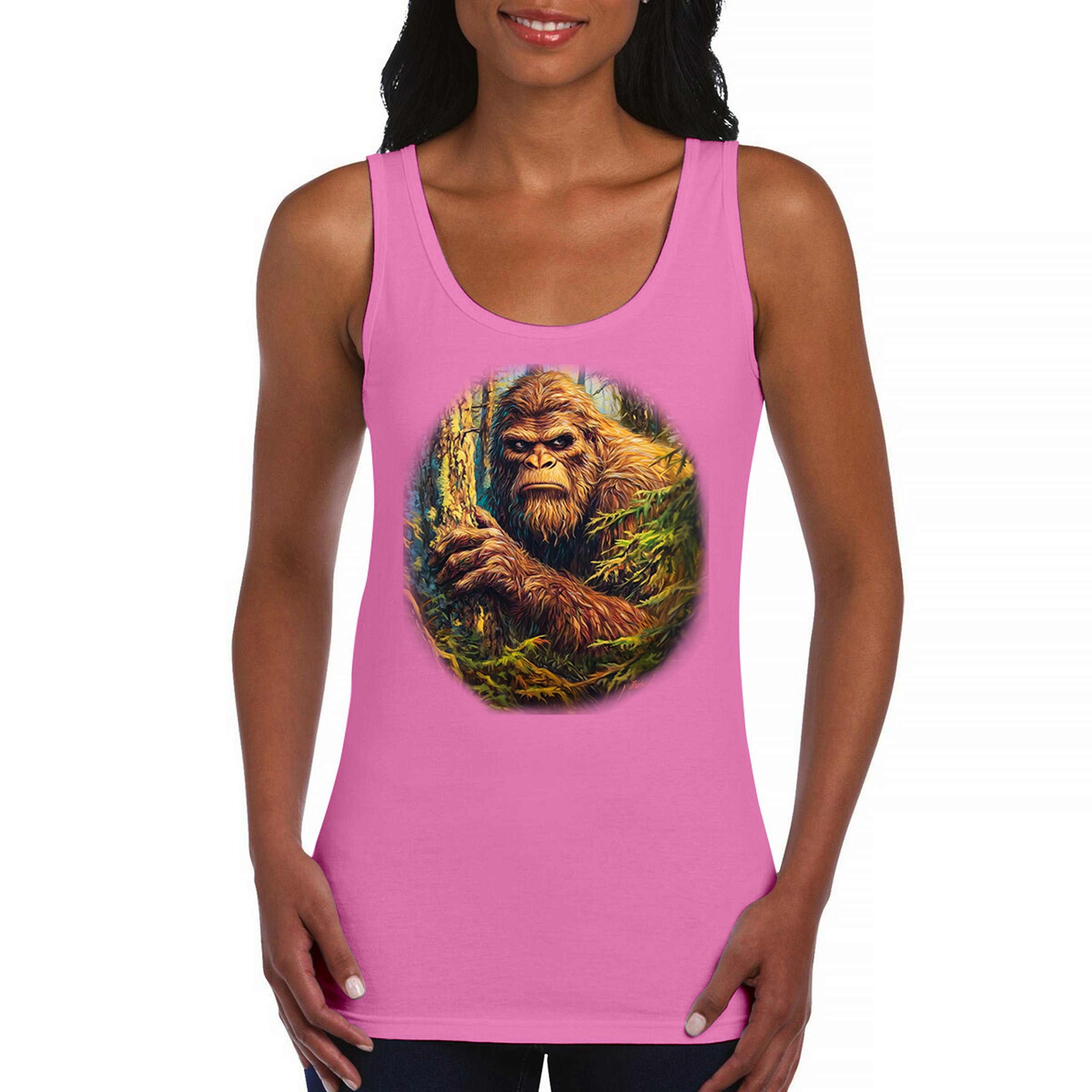Bigfoot in the Woods Women's Tank Top Funny Sasquatch Hide and Seek ...