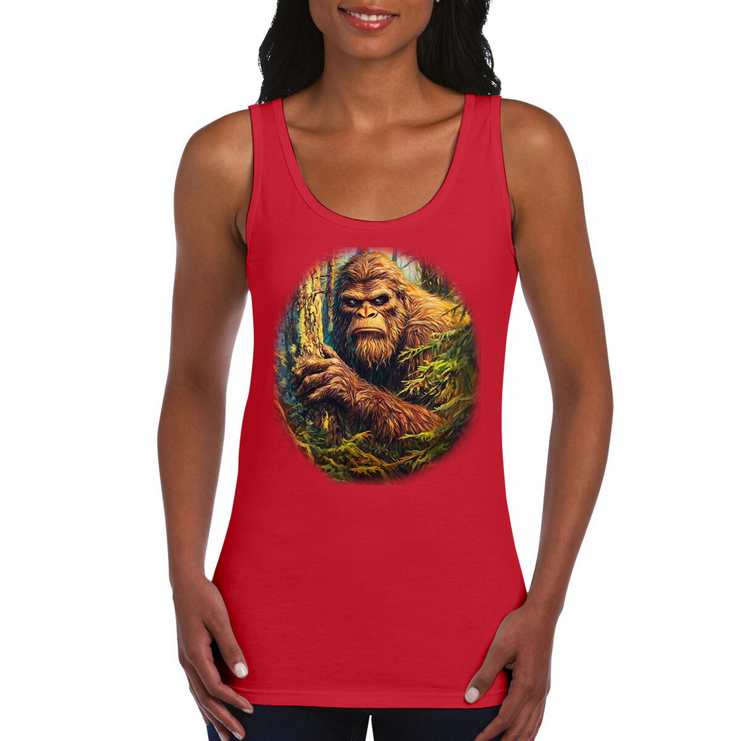 Bigfoot in the Woods Women's Tank Top Funny Sasquatch Hide and Seek ...
