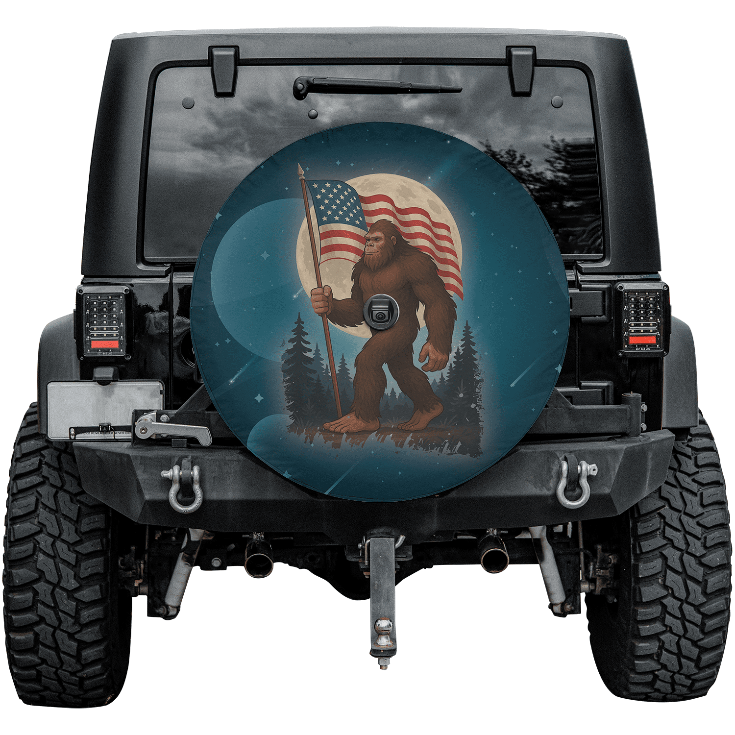 Bigfoot with American Flag Spare Tire Cover - Patriotic Bigfoot ...