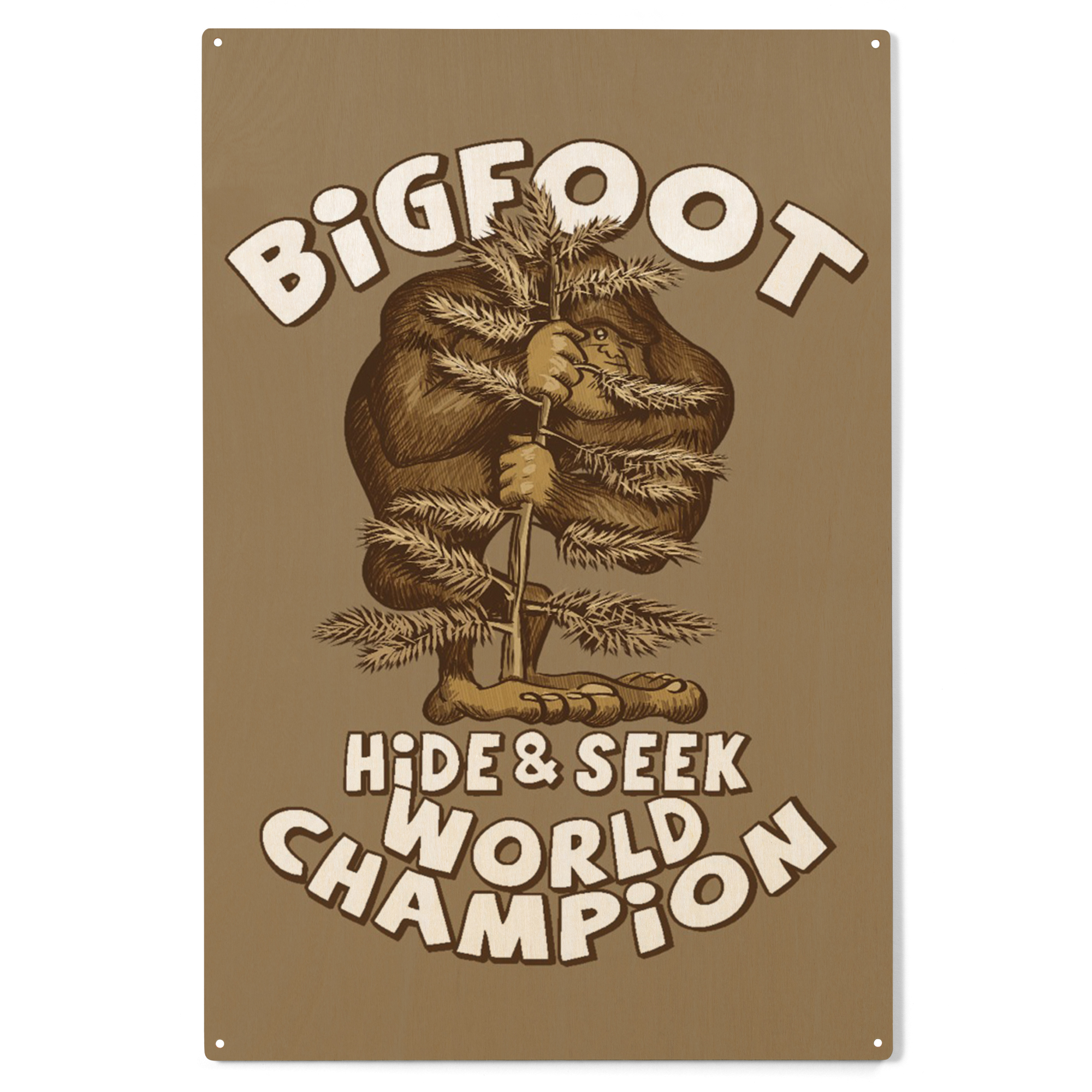 Bigfoot with Tree, Hide and Seek World Champion Birch Wood Wall Sign ...