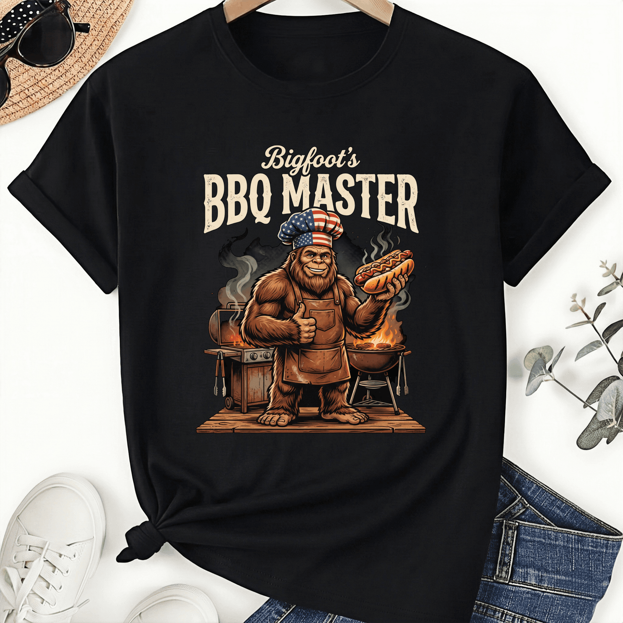 Bigfoots BBQ Master Chef Hat Grilling 4th of july Unisex T-Shirt ...