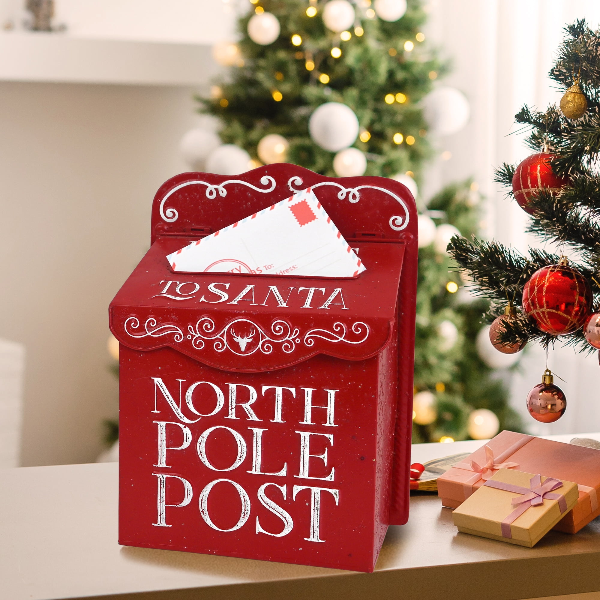 Bigfortune Letters to Santa Mailbox North Pole Post Vintage Mailbox Red ...