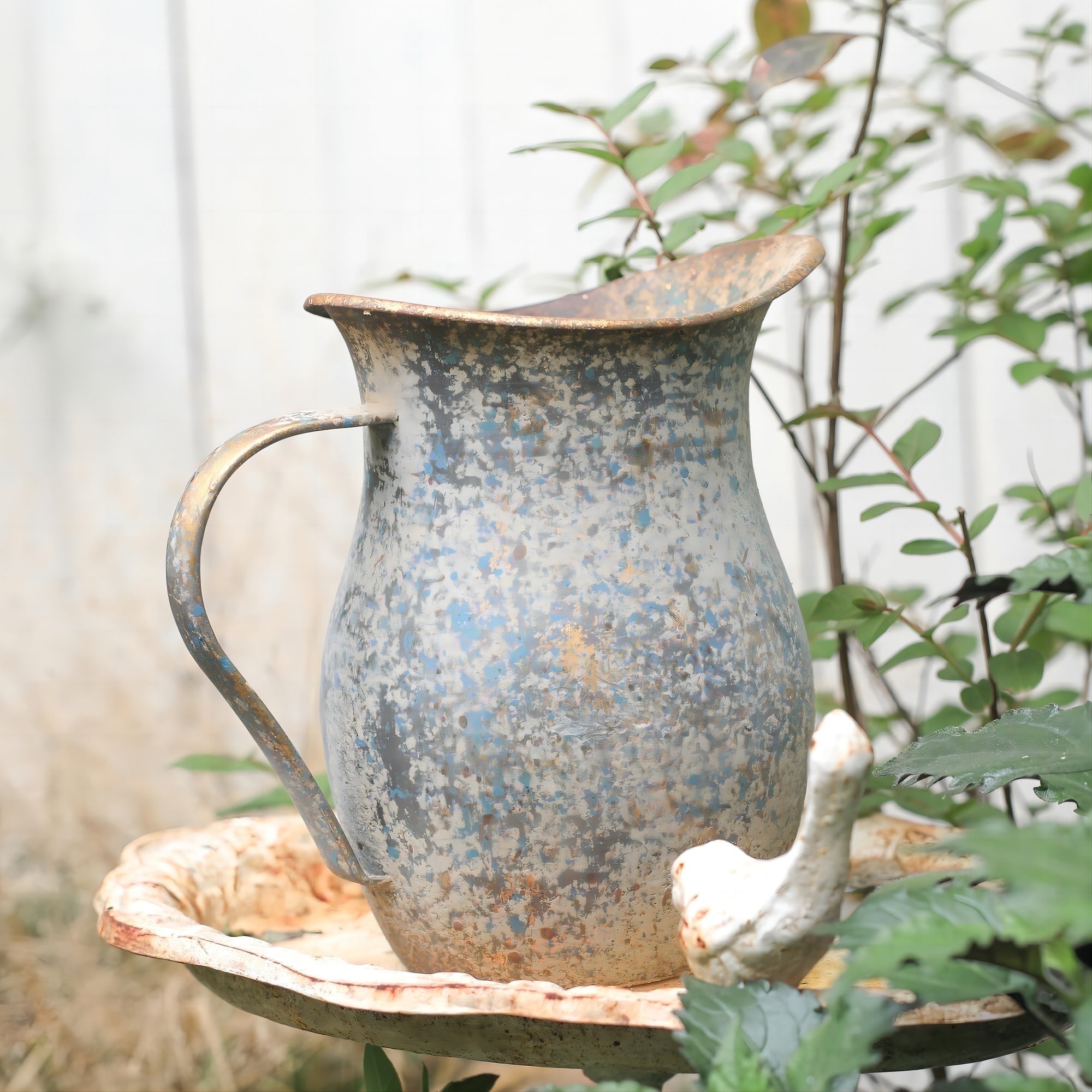 "Big Fortune Vintage Flower Vase, Rustic Shabby Metal Pitcher, Small 7 ...