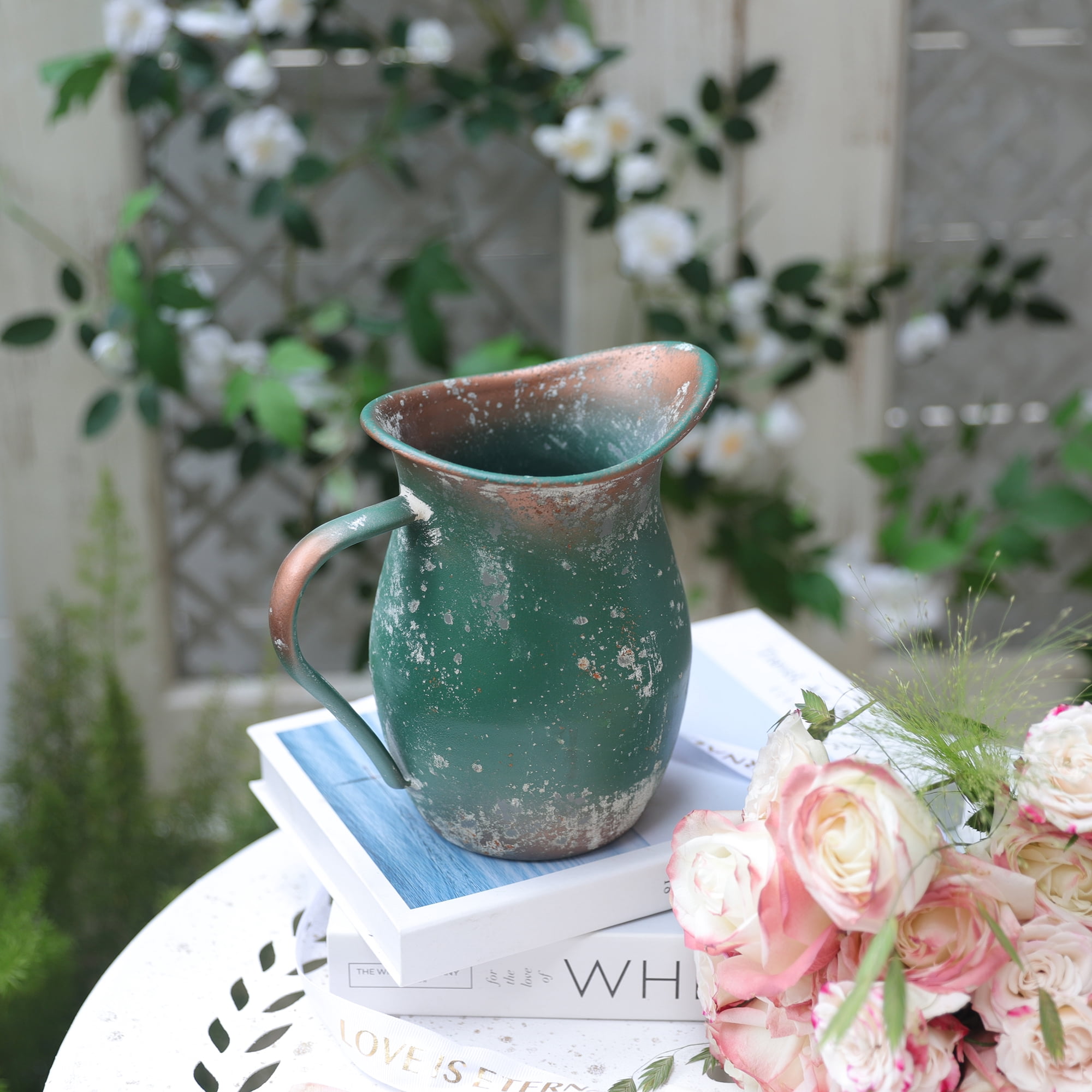 Bigfortune Vinatge Flower Vase for Table Decor,Rustic Metal Pitcher ...