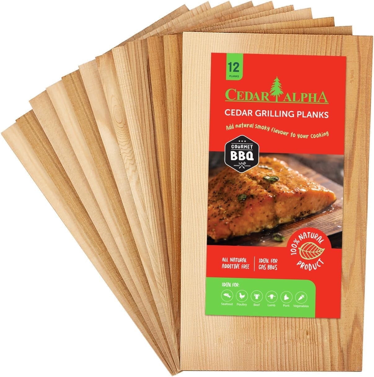 12-Pack Cedar Grilling Planks for Salmon – Natural BBQ Wood Boards for ...