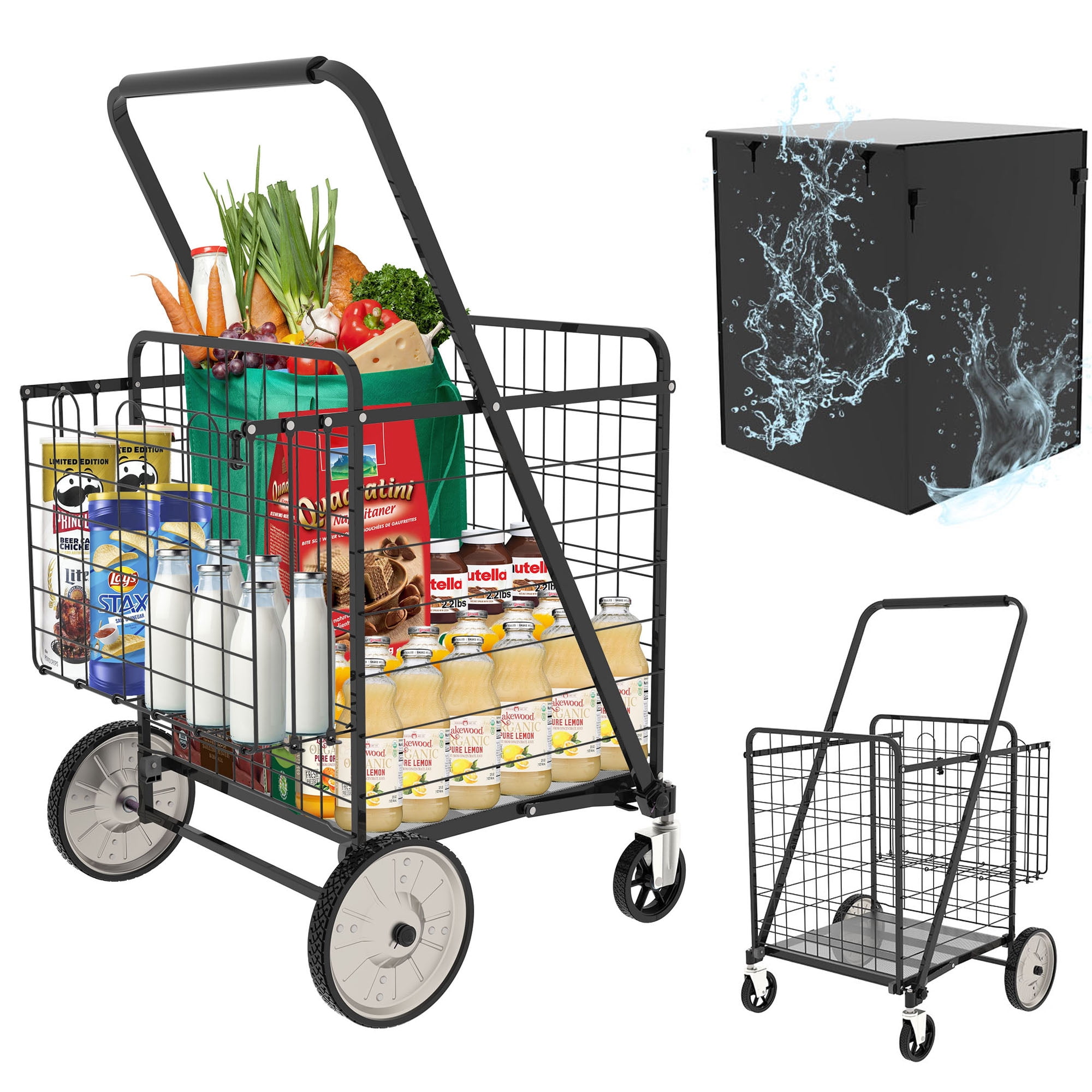 Bigger Super Jumbo Grocery Cart In Antique Black With Double Basket And ...
