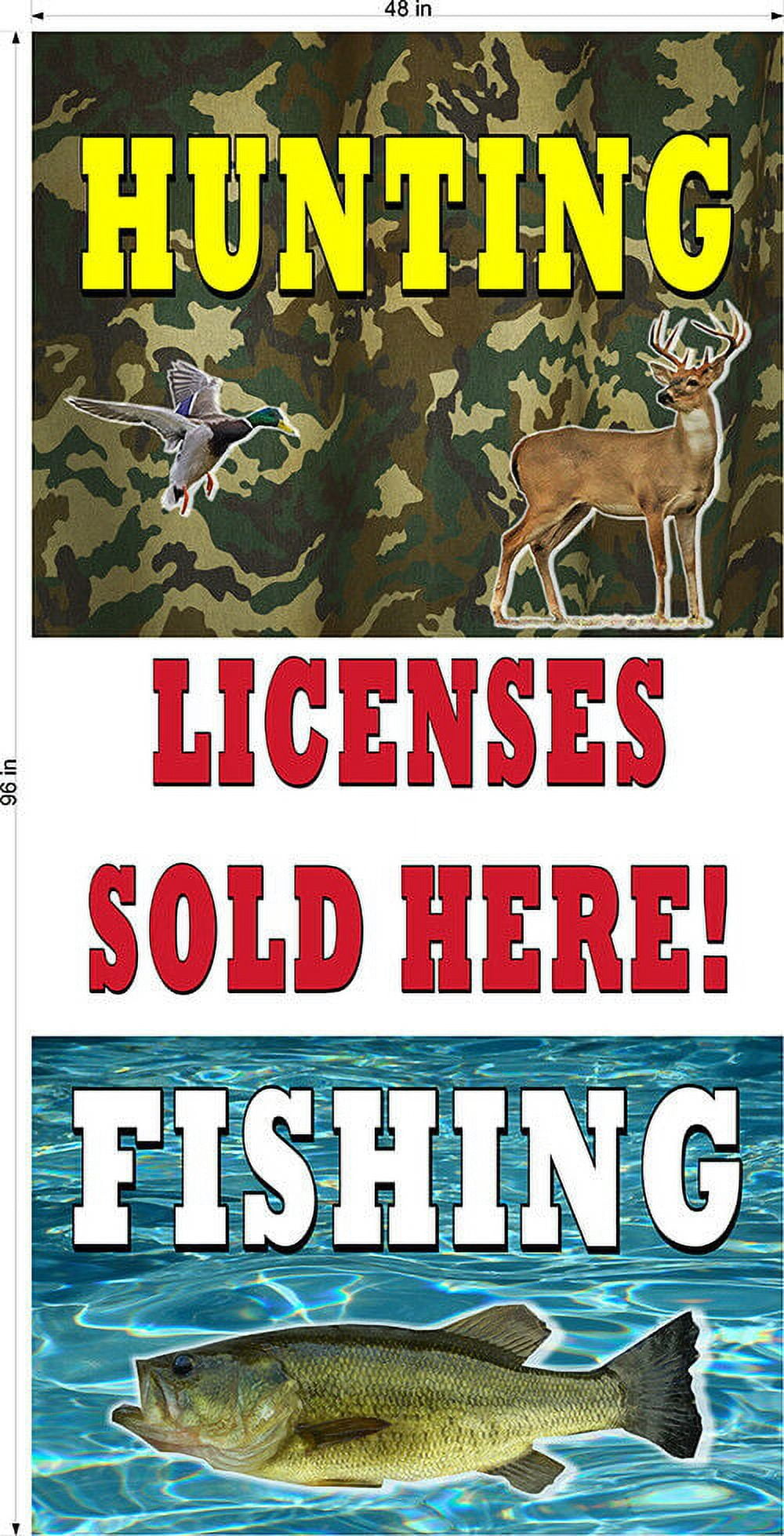BiggieGraphics 13’ x 3’ Vinyl Hunting and Fishing LICENSES Outdoor Flag ...
