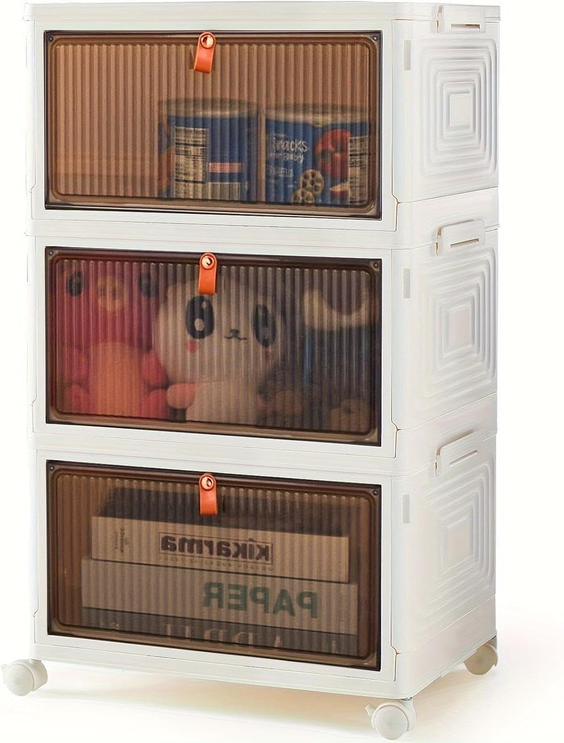 Bigleap 3-Tier Stackable Plastic Storage Bins with Lids, 23QT Foldable with Magnetic Doors and ...