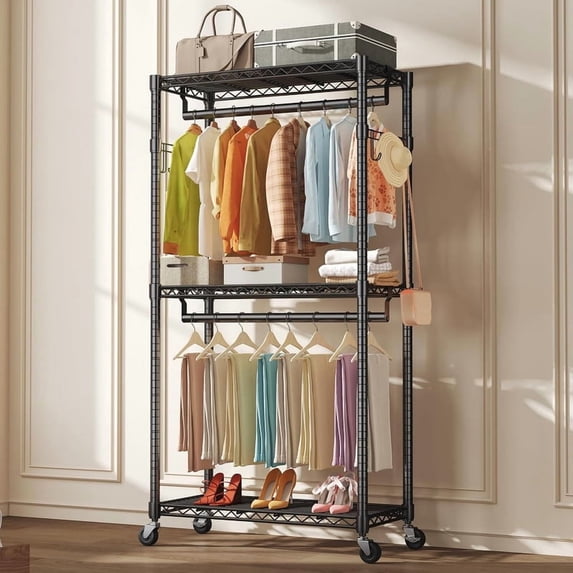 Bigleap 35" Rolling Garment Rack with Wheels, 360° Lockable Clothing ...