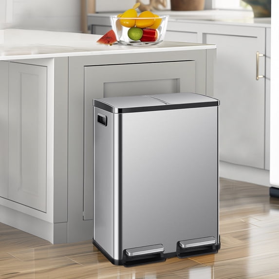 Bigleap Dual Compartment Trash Can, 60L/16Gal Stainless Steel Kitchen ...