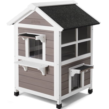 Pefilos 70" Outdoor Cat Houses, Large Wood Cat Enclosure with 6 ...