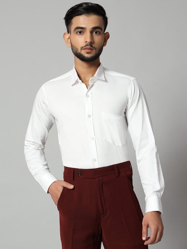 Bigreams Men's Slim Fit Cotton Satin Formal Shirt - Solid Long Sleeve ...