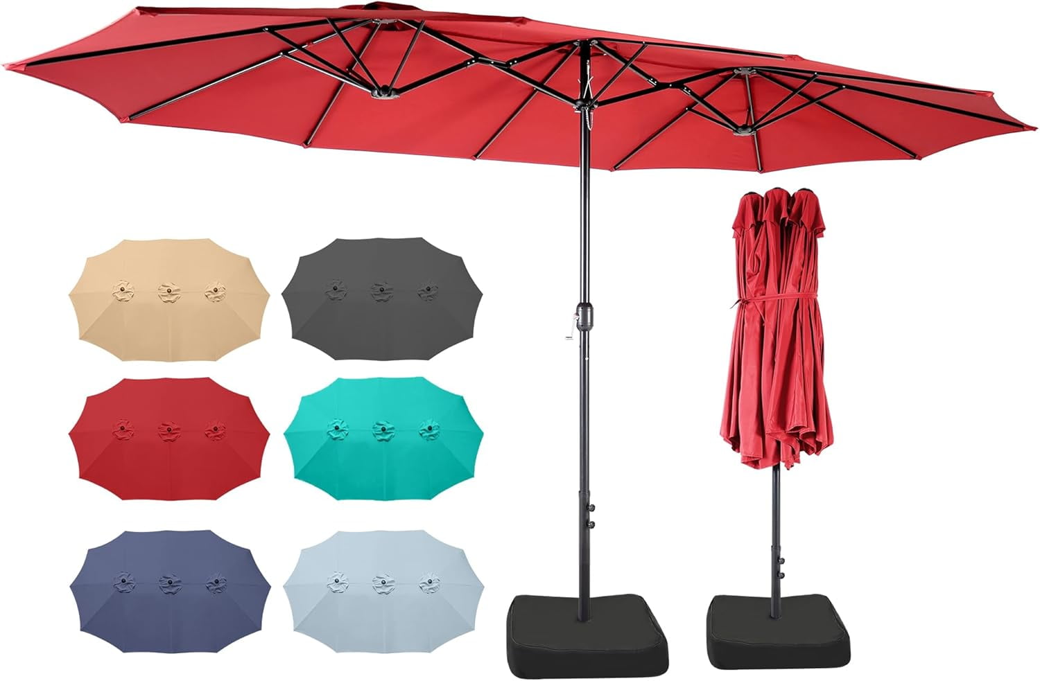 Bigroof 15ft x 9ft Patio Double-Sided Umbrella with Base & Crank, Extra ...