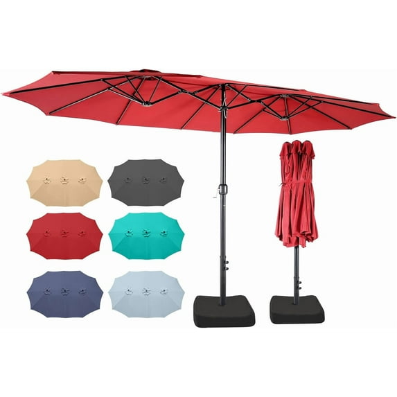Bigroof 15ft x 9ft Patio Double-Sided Umbrella with Base & Crank, Extra ...