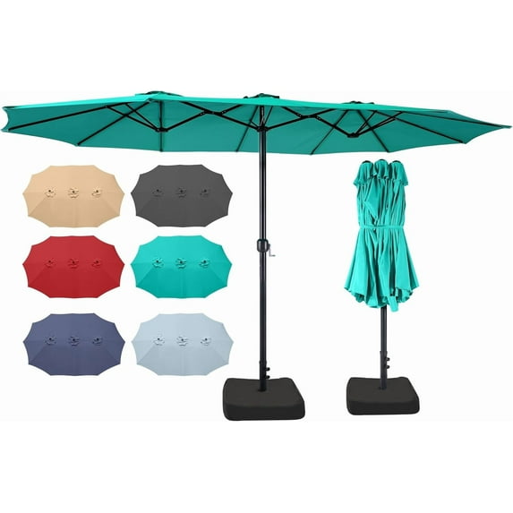 Bigroof 15ft x 9ft Patio Double-Sided Umbrella with Base & Crank, Extra ...