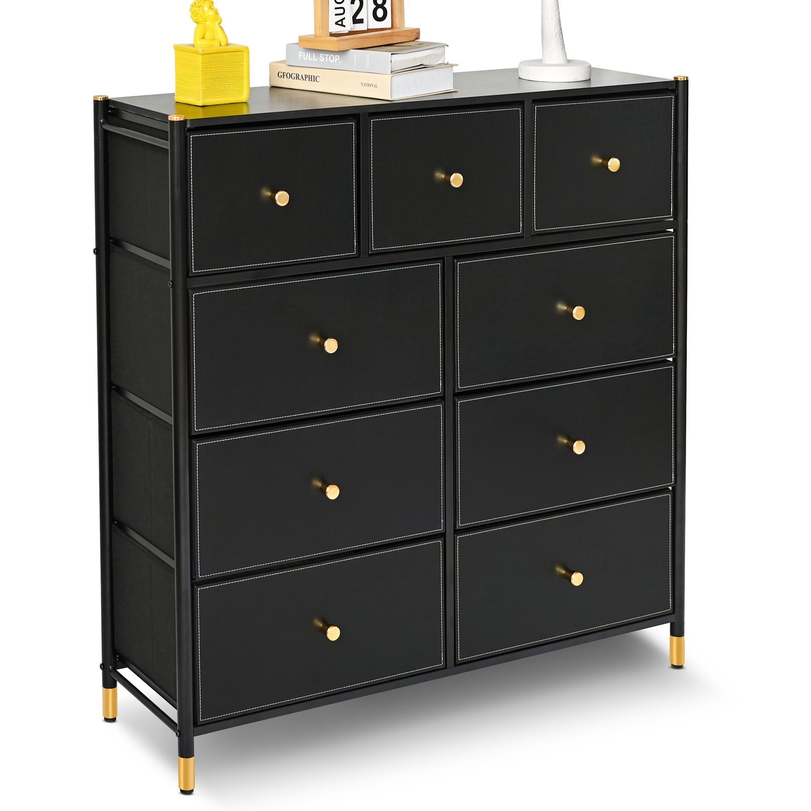 Bigroof 9 Drawer Dresser, Sturdy Steel Frame, Wooden Top, Large Storage ...