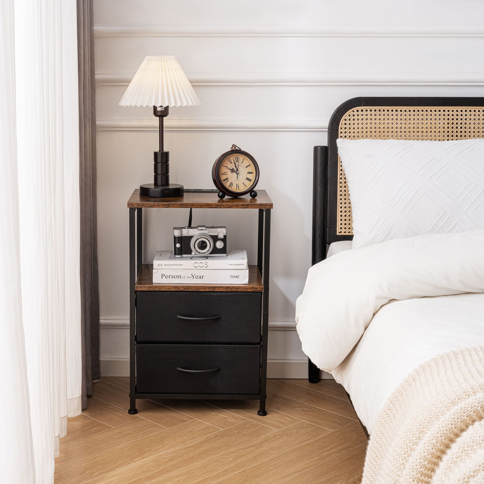 Bigroof Black LED Nightstand with Charging Station, Night Stands with 7 ...