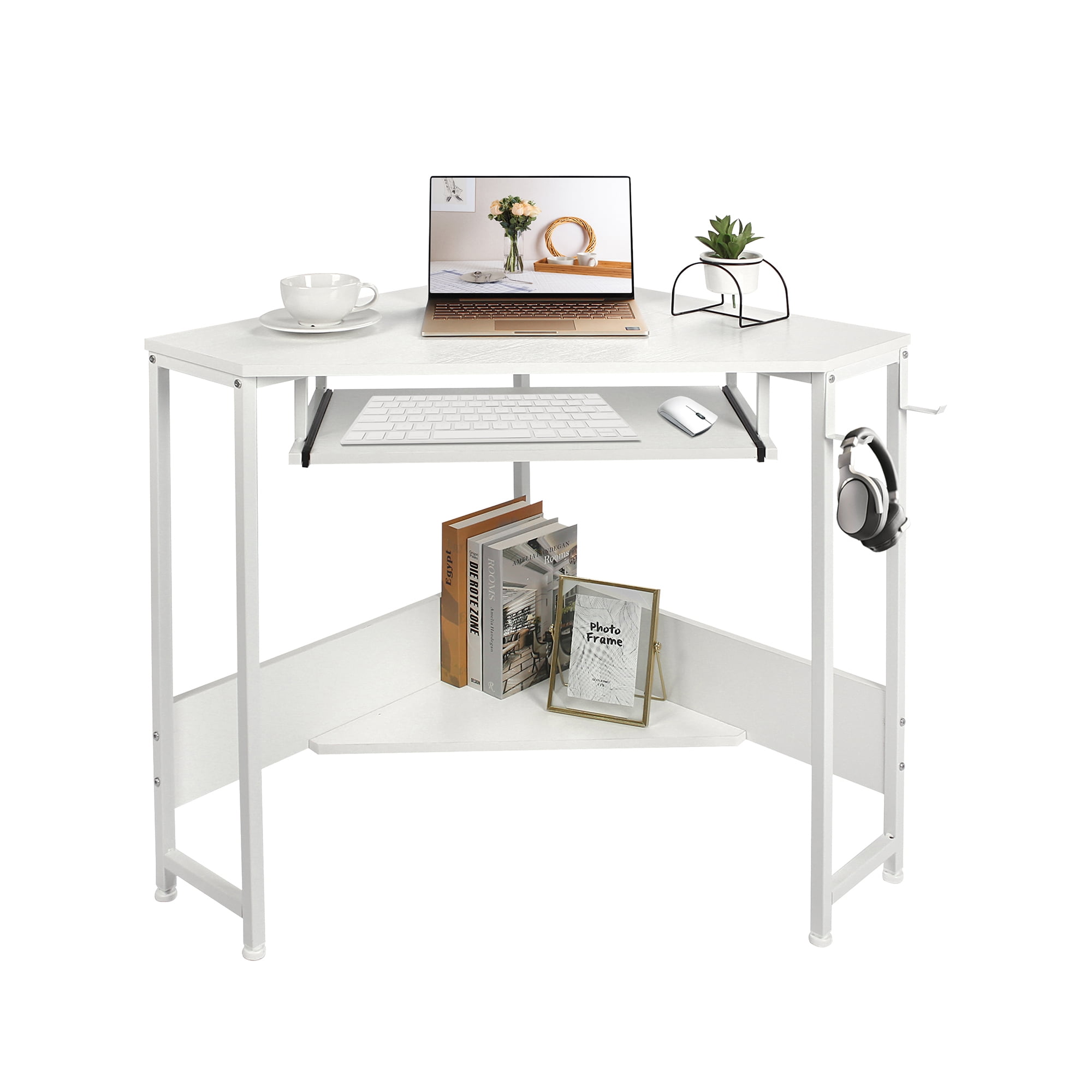 Bigroof Corner Desk Triangle Computer Table Desk with Two Hooks ...