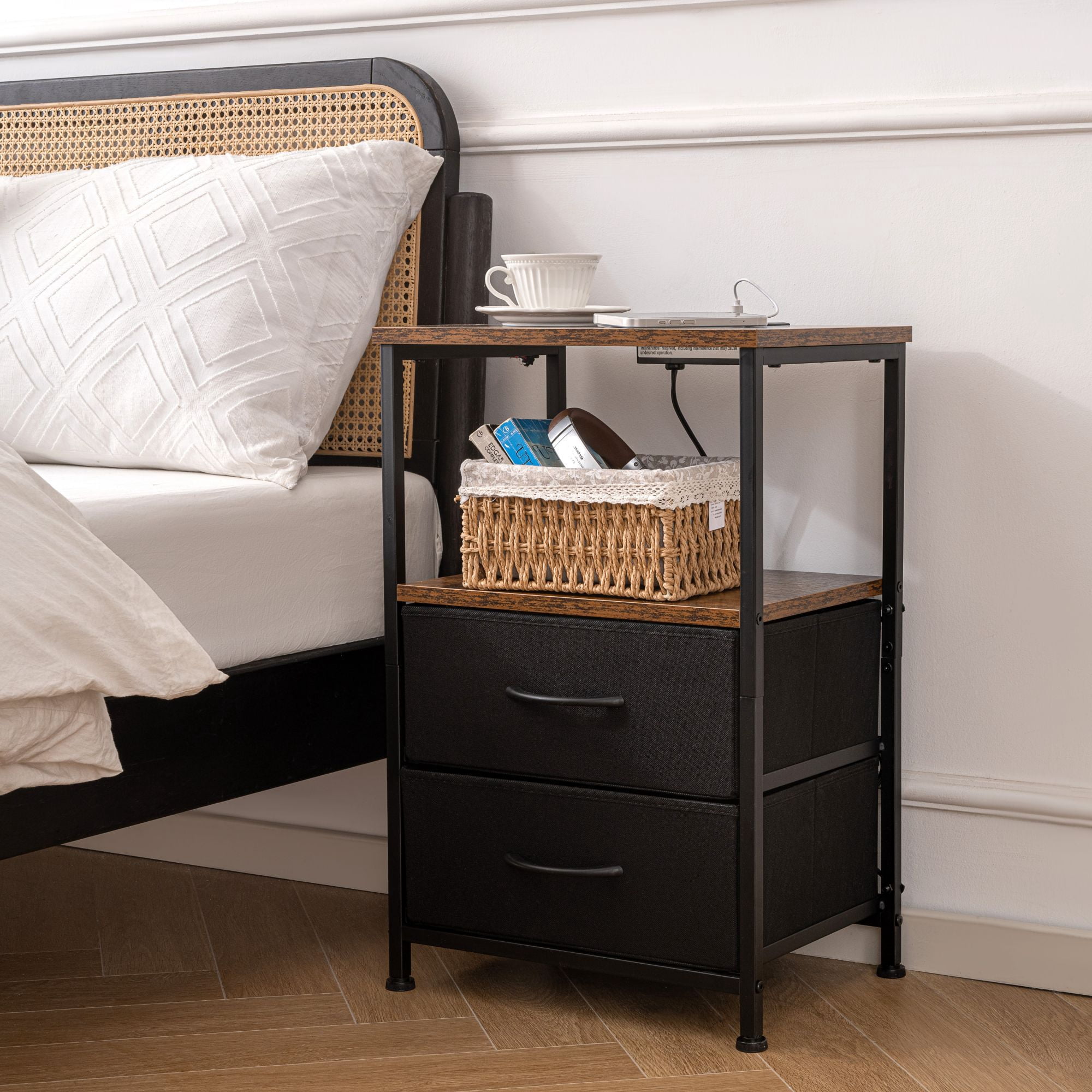 Bigroof Small Black Nightstand, End Table with Drawer, Bed Side Table ...