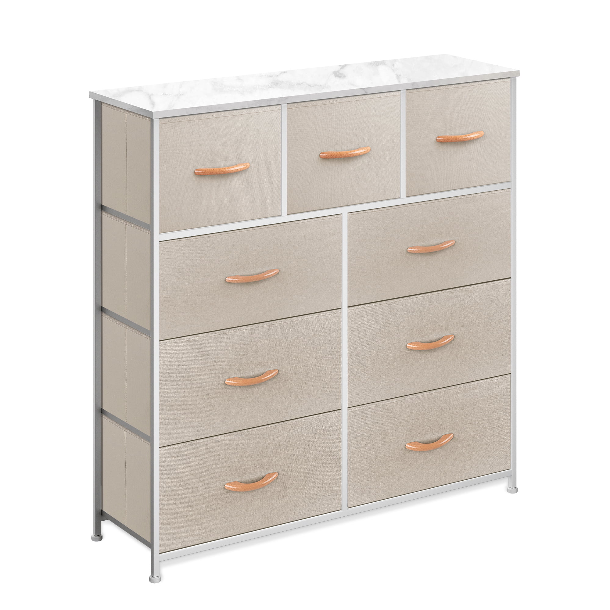 Bigroof Wide dresser 9-Drawer Dresser for Bedroom - Beige Fabric ...