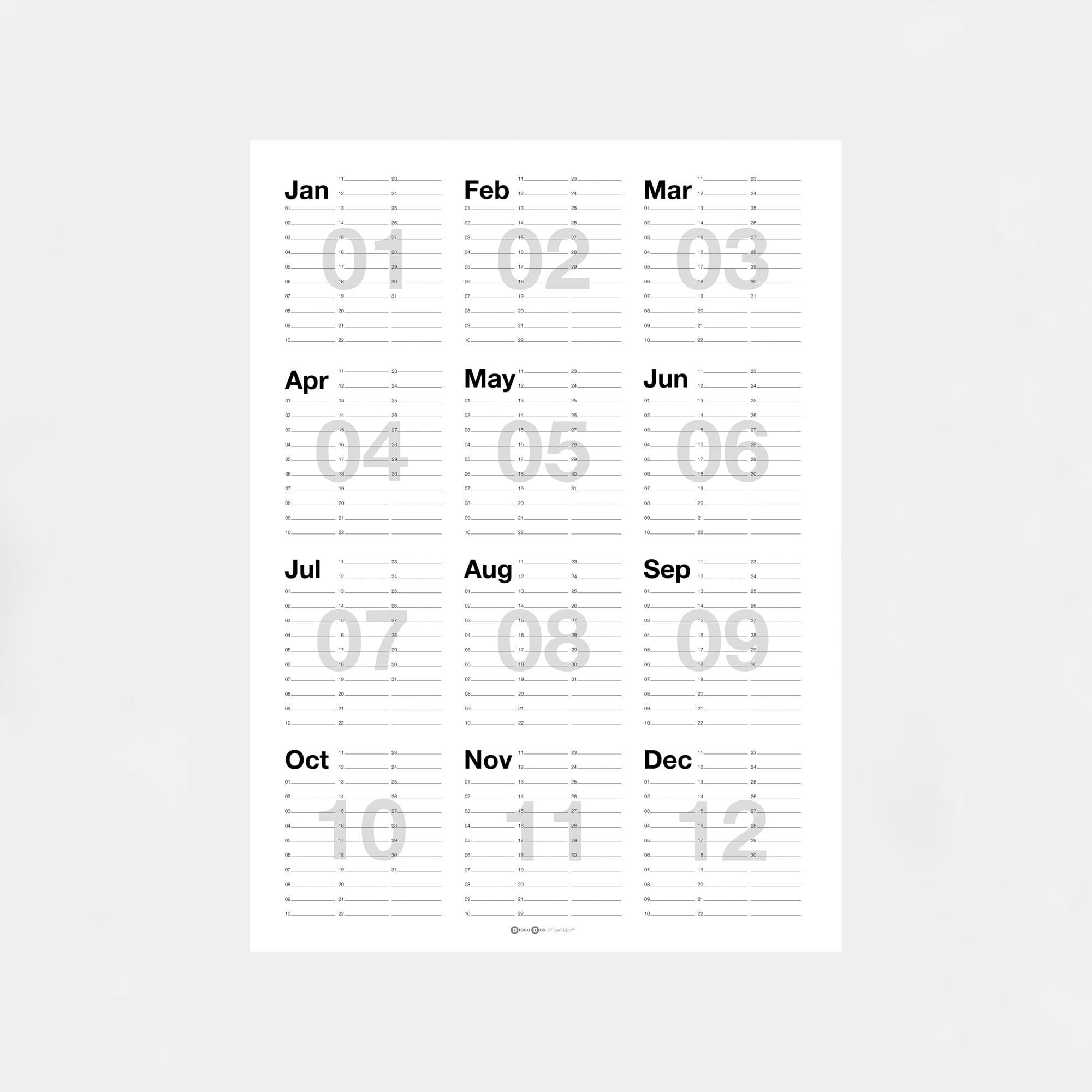 Bigso Yearless Wall Calendar | 12 Month Large Wall Calendar | 150gsm ...