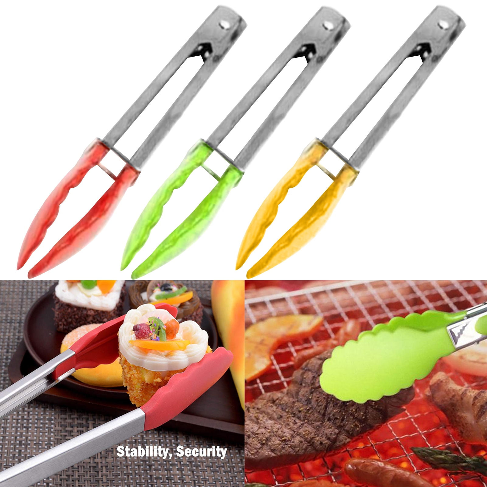 Bigstone BBQ Tongs Ergonomic Handle Heat Resistant Metal Food Serving ...