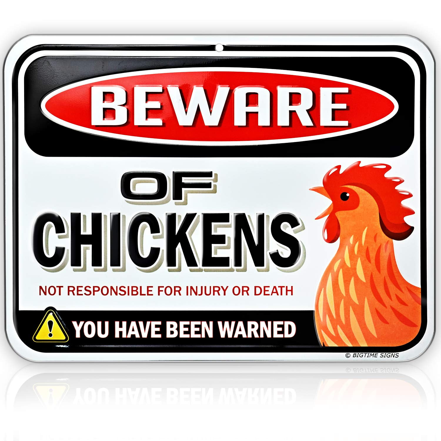 Bigtime Signs Beware of Chickens Metal Warning Sign 9""x12 - Walmart.com