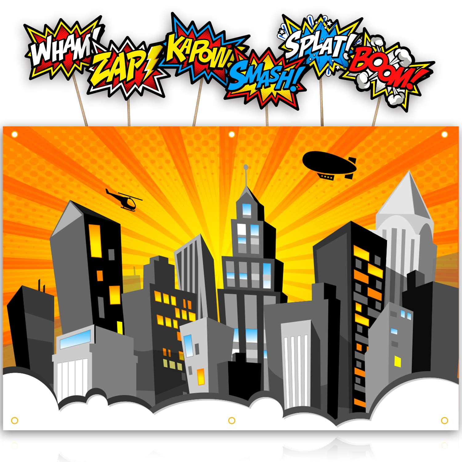 Bigtime Signs Xl Superhero Backdrop with 6 Comic Action Word Photo ...