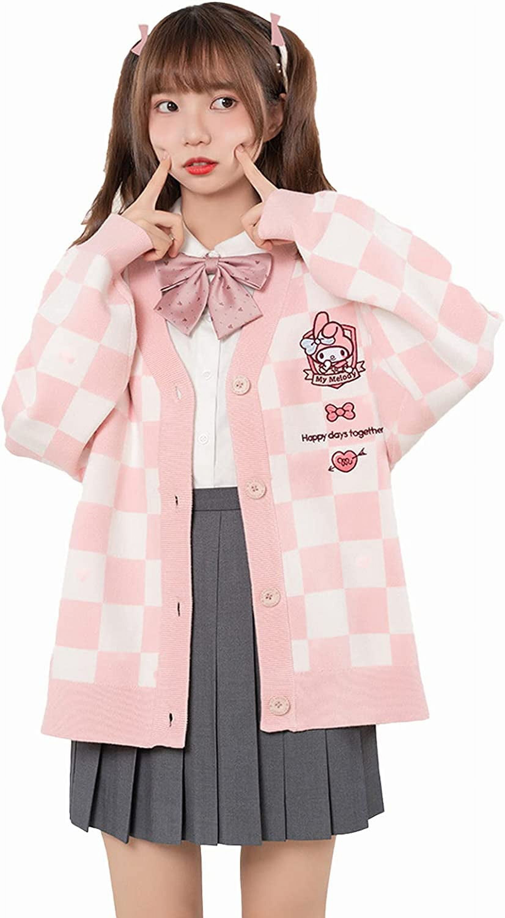 Biguy Kawaii Sweater Anime Plaid Cardigan Sweaters for Women Cosplay ...