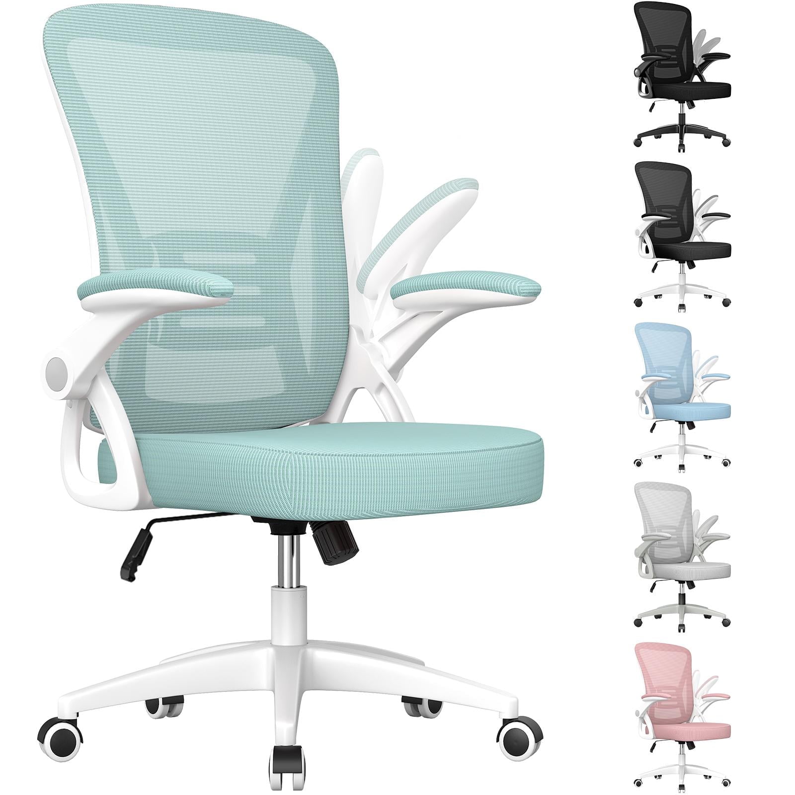 bigzzia Mesh Adjustable Height Desk Chair, Green, Ergonomic Lumbar ...