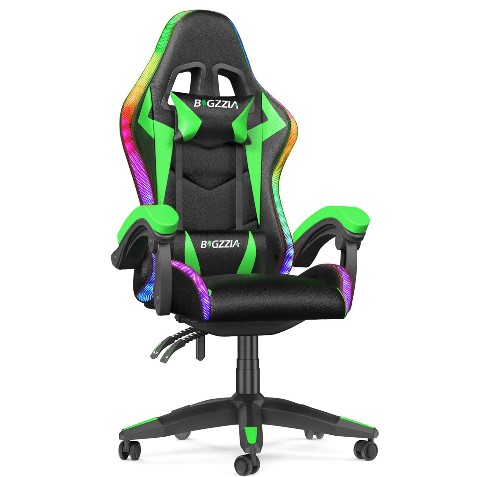 Bigzzia Gaming Chair with LED Lights, Adjustable Headrest & Lumbar ...