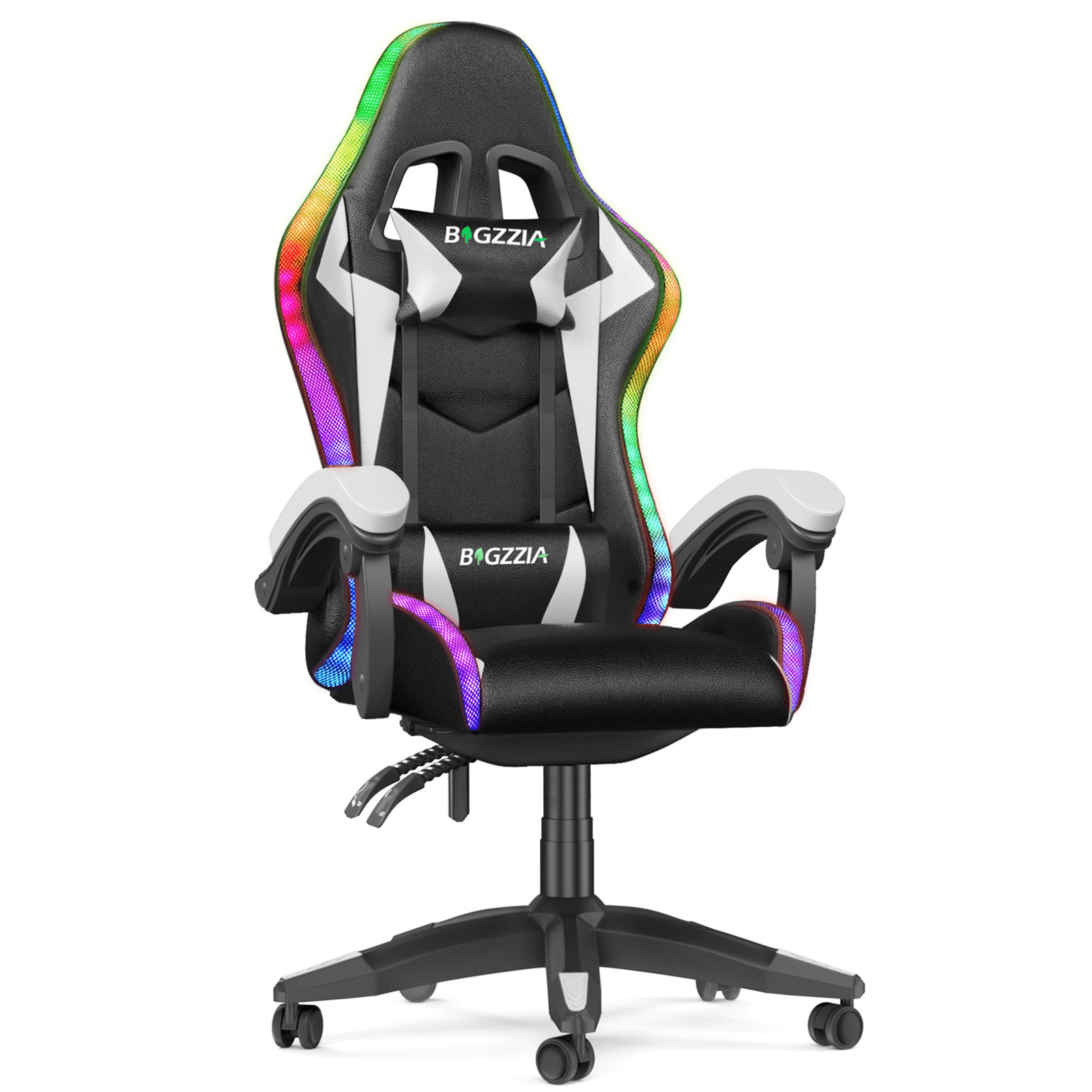 Bigzzia Gaming Chair with LED Lights, Adjustable Headrest & Lumbar ...
