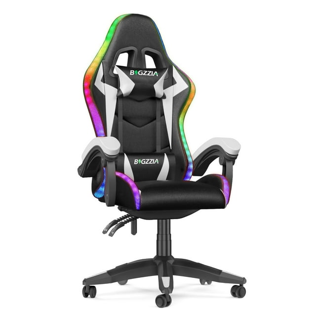Bigzzia Gaming Chair with LED Lights, Adjustable Headrest & Lumbar ...