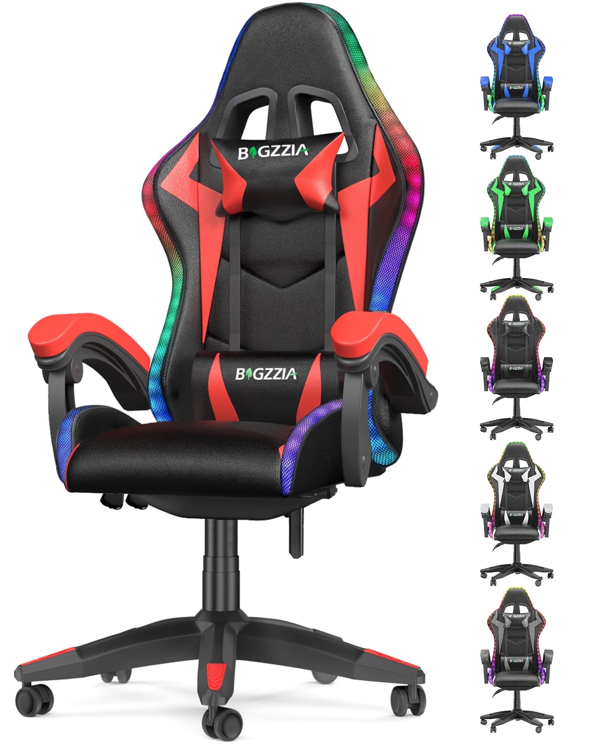 Bigzzia Gaming Chair with LED Lights, Computer Chair with Lumbar ...
