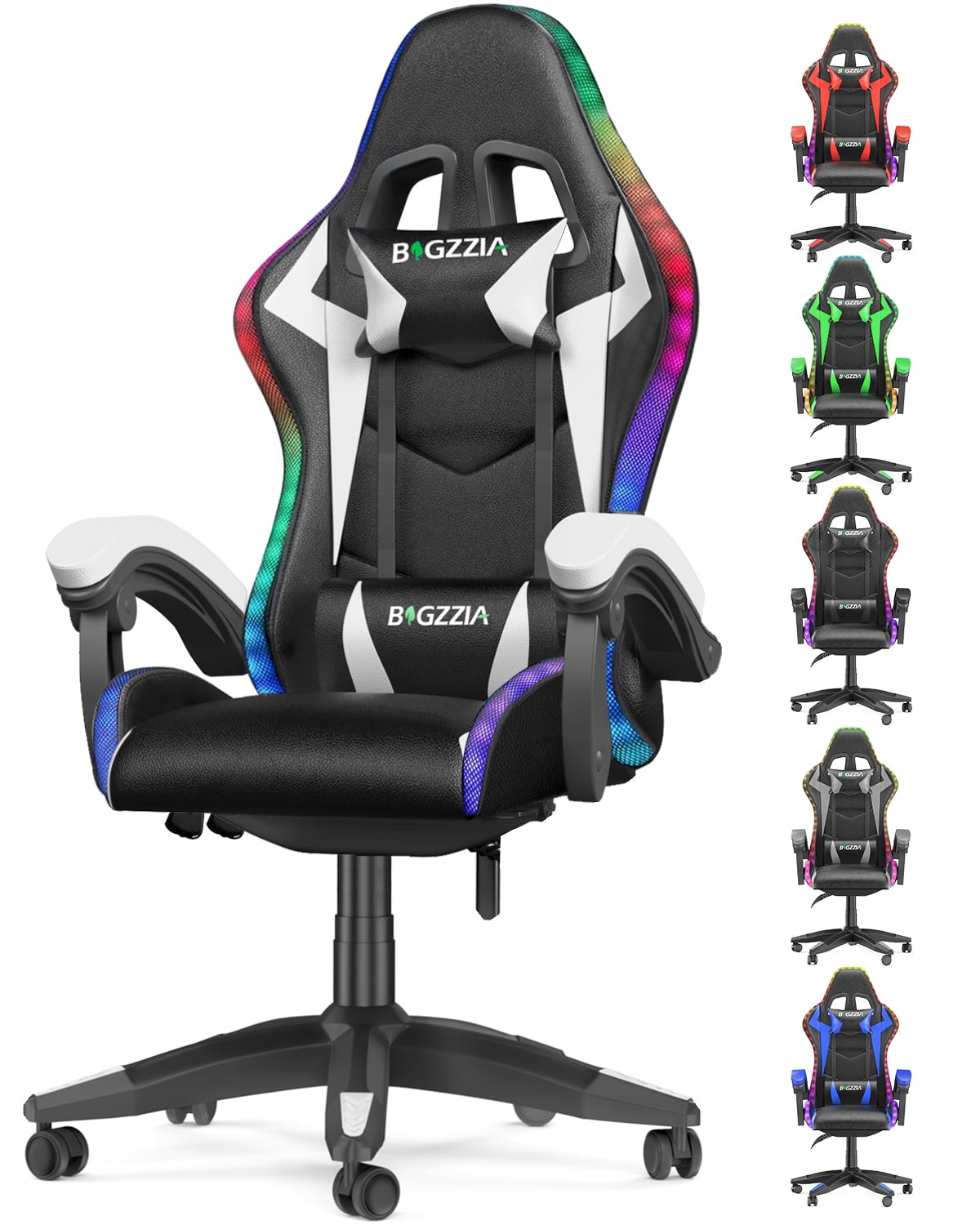 Bigzzia Gaming Chair with LED Lights, Computer Chair with Lumbar ...